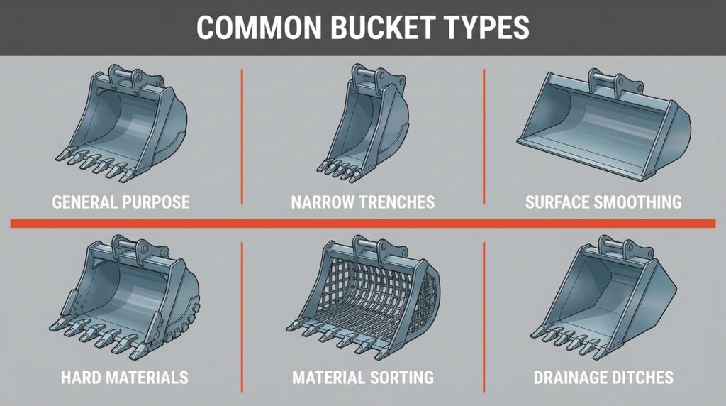 What Are the Different Types of Excavator Buckets and How Do They Work?